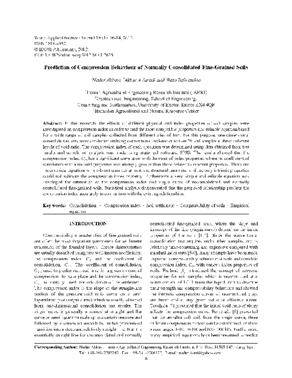 (PDF) Prediction of compression behaviour of normally consolidated fine-grained soil
