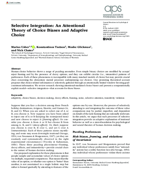 (PDF) Selective Integration: An Attentional Theory of Choice Biases and ...