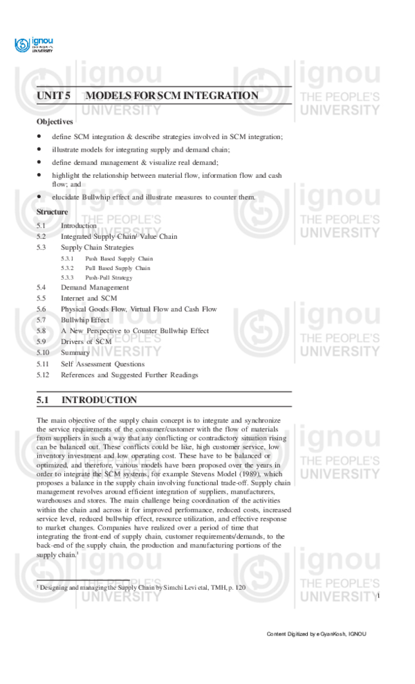 (PDF) UNIT 5 MODELS FOR SCM INTEGRATION Objectives