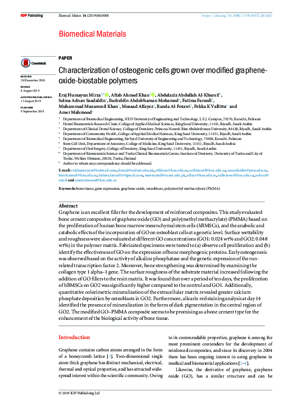 (PDF) Characterization of osteogenic cells grown over modified graphene ...