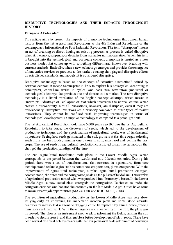 (PDF) DISRUPTIVE TECHNOLOGIES AND THEIR IMPACTS THROUGHOUT HISTORY