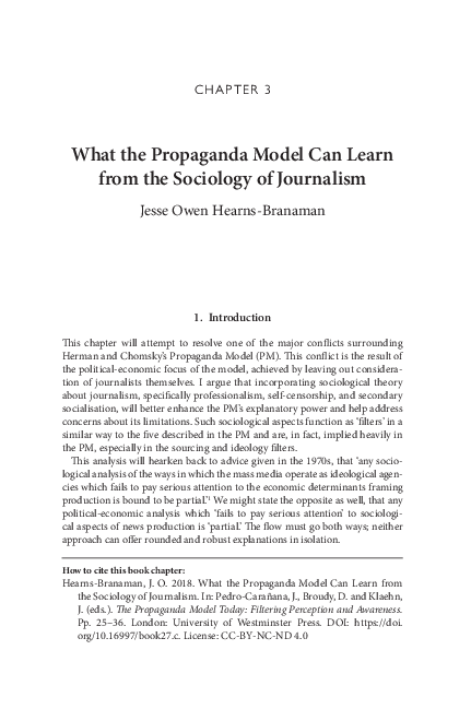 (PDF) What the Propaganda Model Can Learn from the Sociology of Journalism