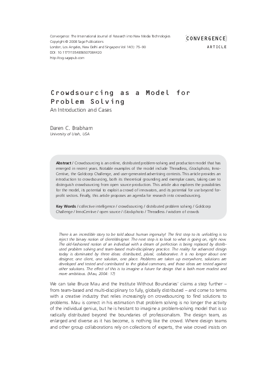 Pdf Crowdsourcing As A Model For Problem Solving An Introduction And