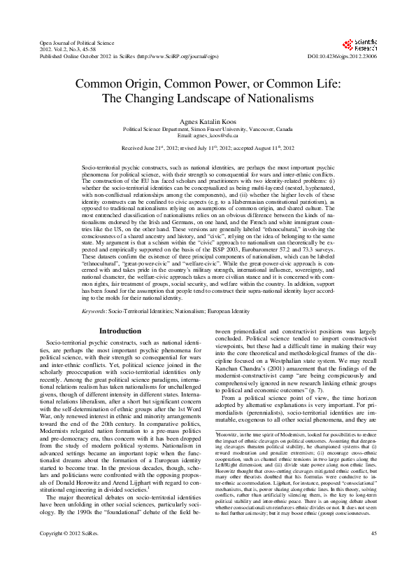 (PDF) Common Origin, Common Power, or Common Life: The Changing ...