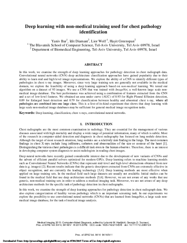(PDF) Deep learning with non-medical training used for chest pathology identification