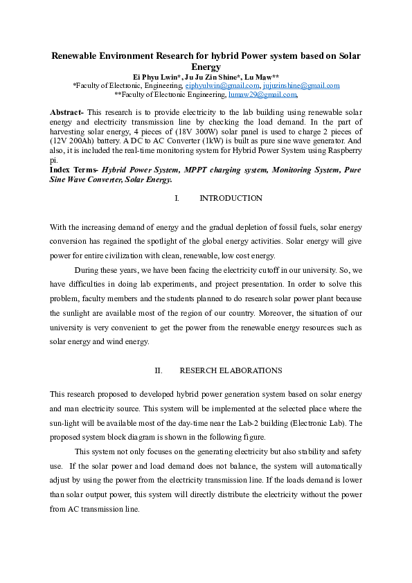 (DOC) Renewable Environment Research for hybrid Power system based on ...