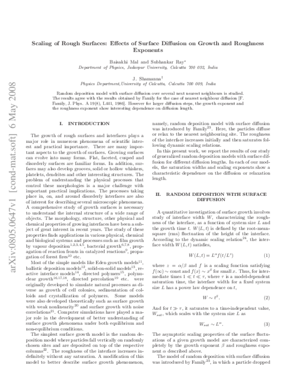 (PDF) Scaling of Rough Surfaces: Effects of Surface Diffusion on Growth ...