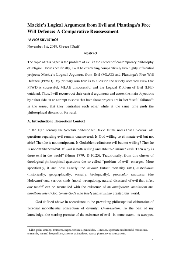 (PDF) Mackie’s Logical Argument from Evil and Plantinga's Free Will ...