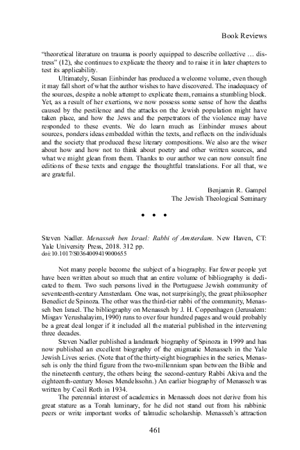 (PDF) Matt Goldish, “Review of ‘Menasseh ben Israel: Rabbi of Amsterdam ...