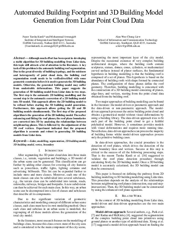 (PDF) Automated Building Footprint and 3D Building Model Generation from Lidar Point Cloud Data