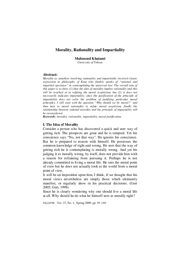(PDF) Morality, Rationality and Impartiality