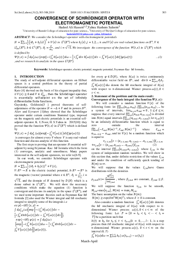 (PDF) CONVERGENCE OF SCHR ̈ DINGER OPERATOR WITH ELECTROMAGNETIC POTENTIAL