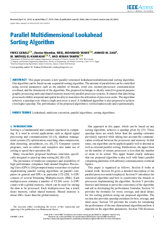 (PDF) Parallel Multidimensional Lookahead Sorting Algorithm (PDF) Parallel Multidimensional Lookahead Sorting Algorithm