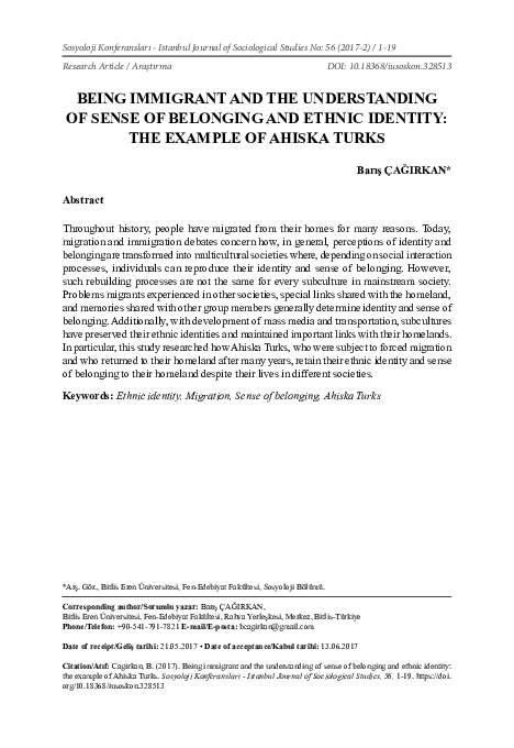 (PDF) BEING IMMIGRANT AND THE UNDERSTANDING OF SENSE OF BELONGING AND ...