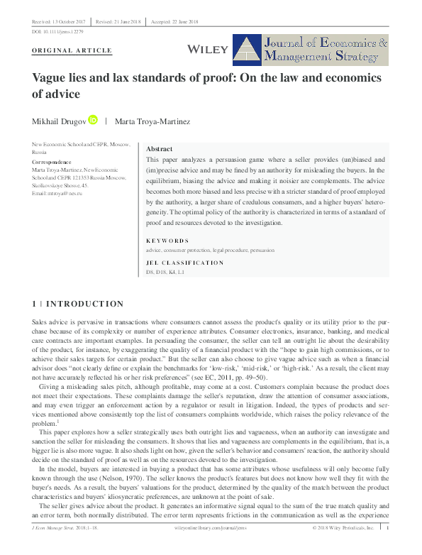 (PDF) Vague lies and lax standards of proof: On the law and economics ...