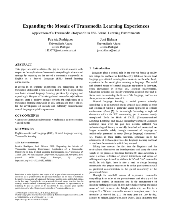 (PDF) Expanding the Mosaic of Transmedia Learning Experiences: Application of a Transmedia ...