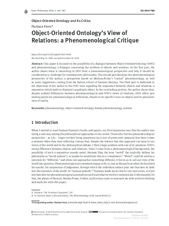 (PDF) Object-Oriented Ontology and Its Critics Object-Oriented Ontology's View of Relations: a ...