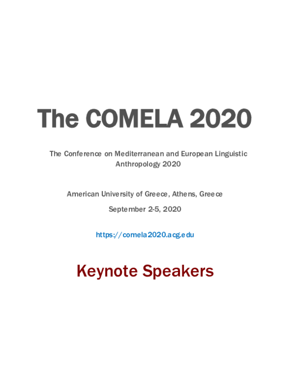 (PDF) The COMELA 2020 Keynote Speakers
