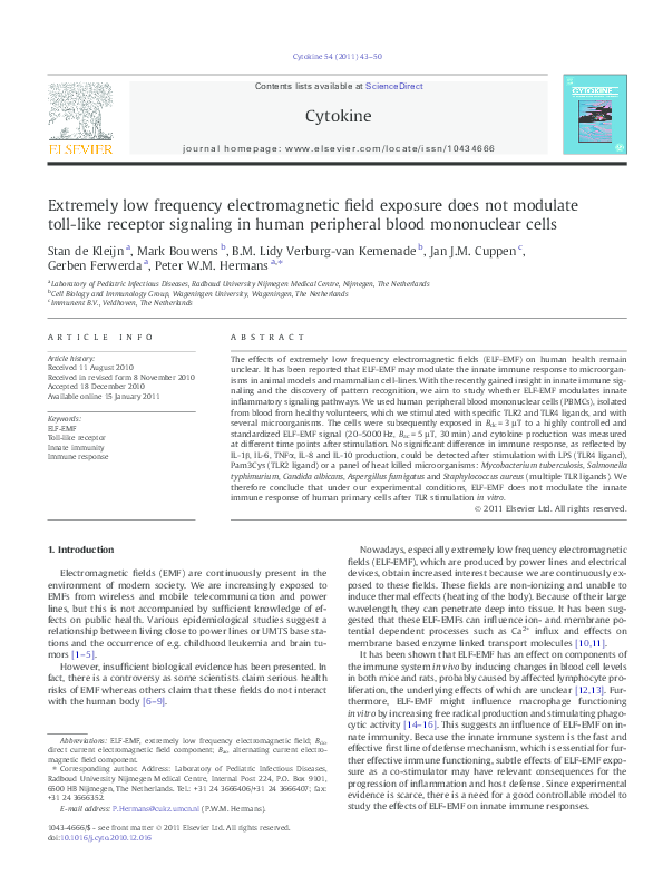 (PDF) Extremely low frequency electromagnetic field exposure | B.m. Lidy Verburg-van Kemenade ...