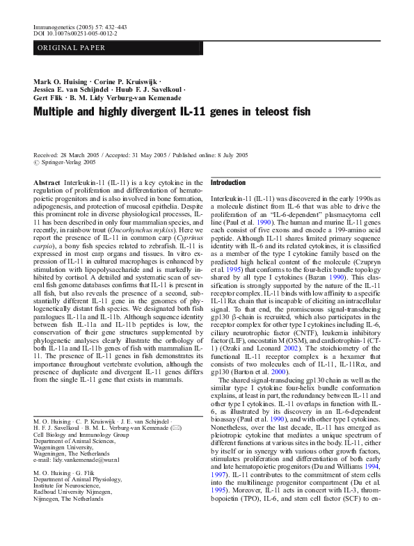 (PDF) Multiple and highly divergent IL-11 genes in teleost fish
