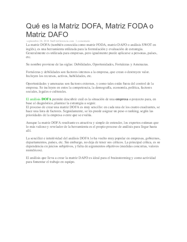 (DOC) Qué es la Matriz DOFA