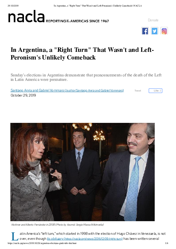 (PDF) In Argentina, a "Right Turn" That Wasn't and Left- Peronism's ...