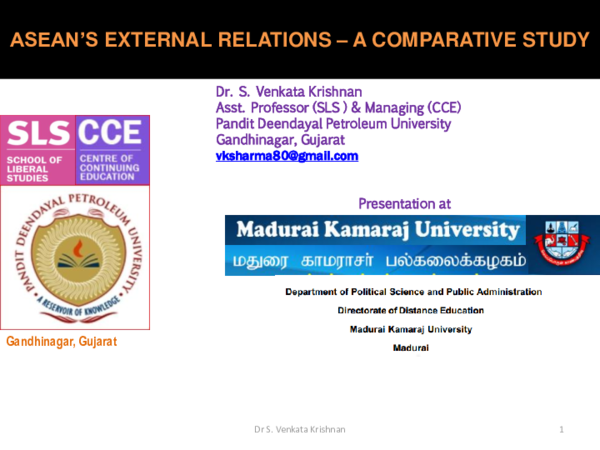 (PDF) ASEAN'S EXTERNAL RELATIONS -A COMPARATIVE STUDY