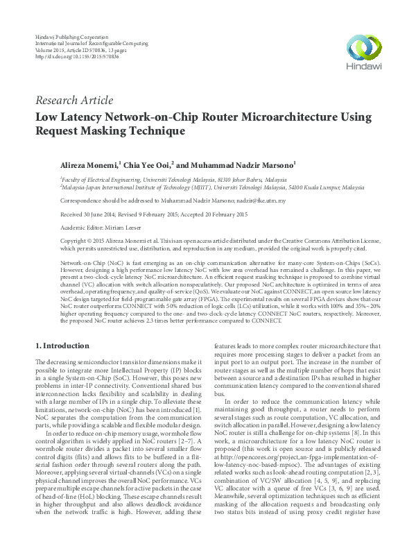 Pdf Low Latency Network On Chip Router Microarchitecture Using Request Masking Technique 