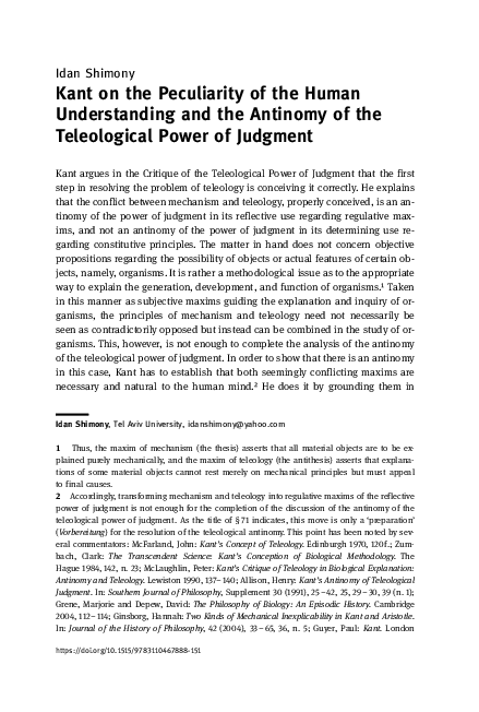 (PDF) Kant on the Peculiarity of the Human Understanding and the ...