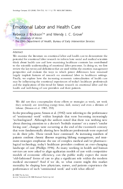 (PDF) Emotional Labor and Health Care