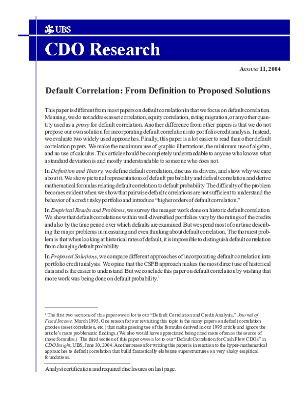 (PDF) Default Correlation: From Definition to Proposed Solutions