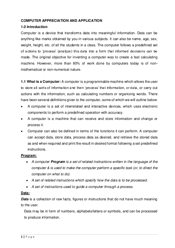 (DOC) NEW COMPUTER APPRECIATION AND APPLICATION