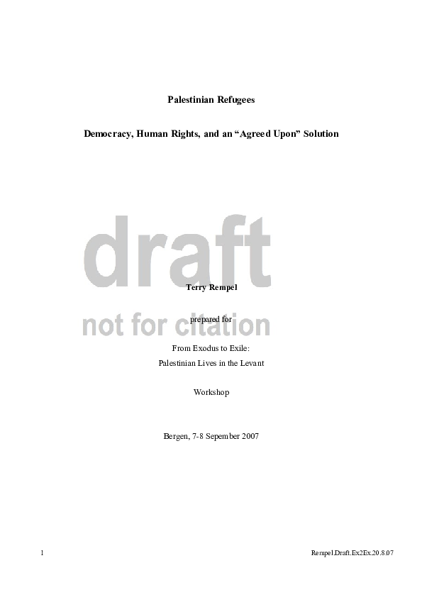 (PDF) Palestinian Refugees Democracy, Human Rights, and an "Agreed Upon ...