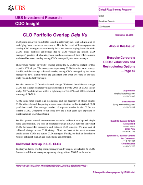 (PDF) CLO Portfolio Overlap Deja Vu