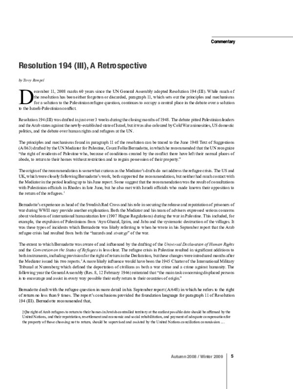 (PDF) Resolution 194 (III), A Retrospective