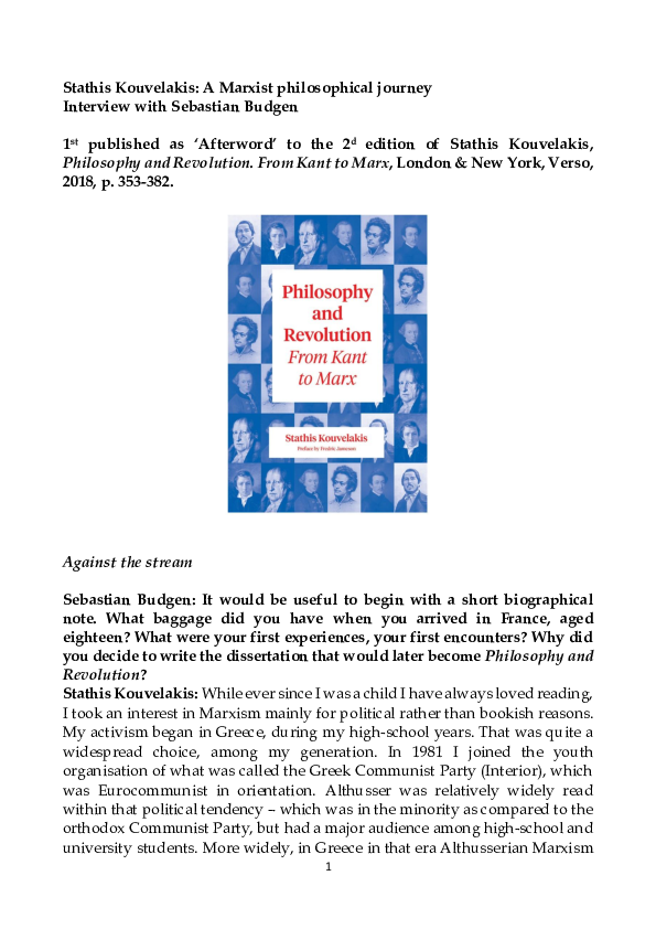 (PDF) A Marxist philosophical journey: Afterword to Philosophy and ...