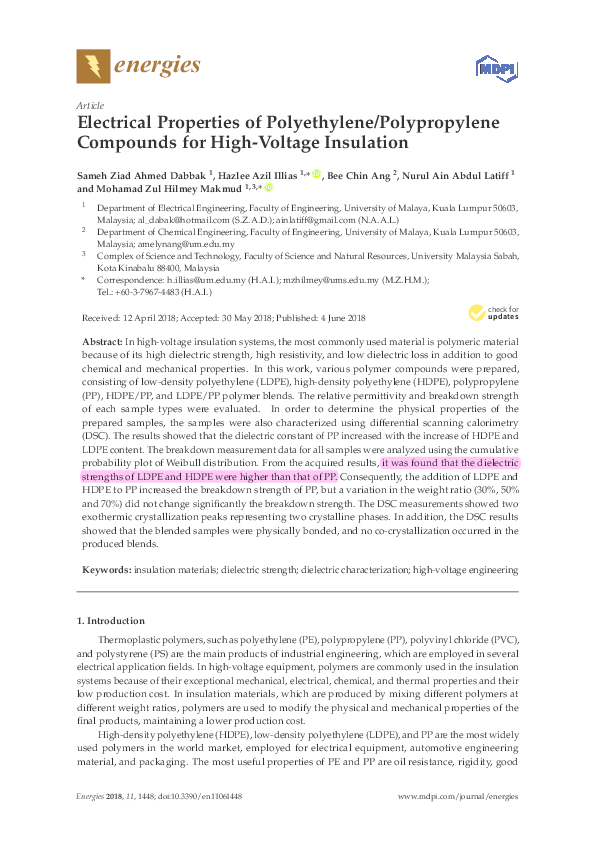(PDF) Electrical Properties of Polyethylene Polypropylene