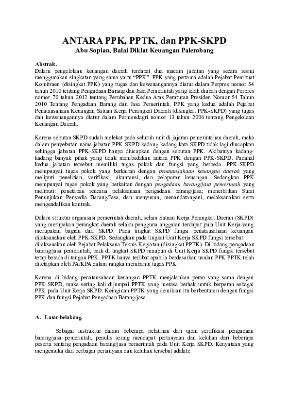 (DOC) ANTARA PPK, PPTK, dan PPK-SKPD