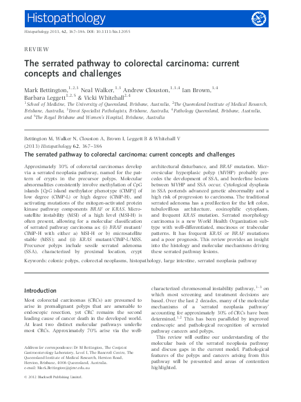 (PDF) The serrated pathway to colorectal carcinoma: current concepts ...