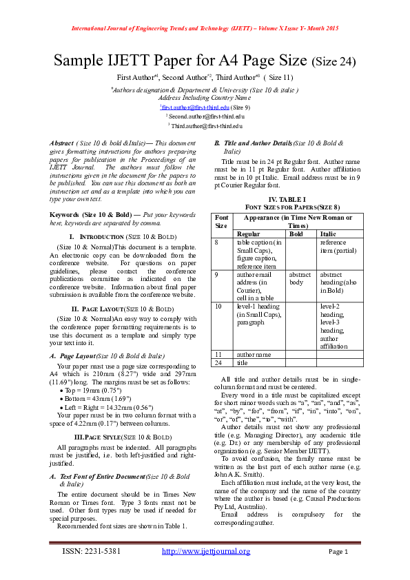 normal font size for a4 paper