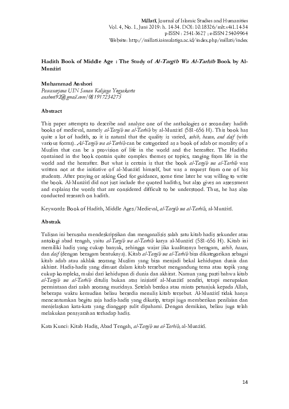 (PDF) Hadith Book of Middle Age : The Study of