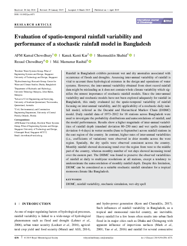 Pdf Evaluation Of Spatio Temporal Rainfall Variability And