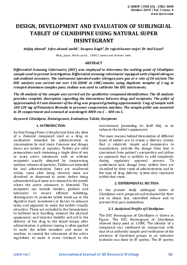 (PDF) DESIGN, DEVELOPMENT AND EVALUATION OF SUBLINGUAL TABLET OF ...