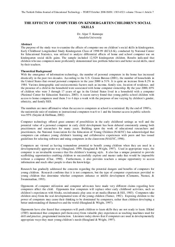 (PDF) The Effects of Computers on Kindergarten Children's Social Skills