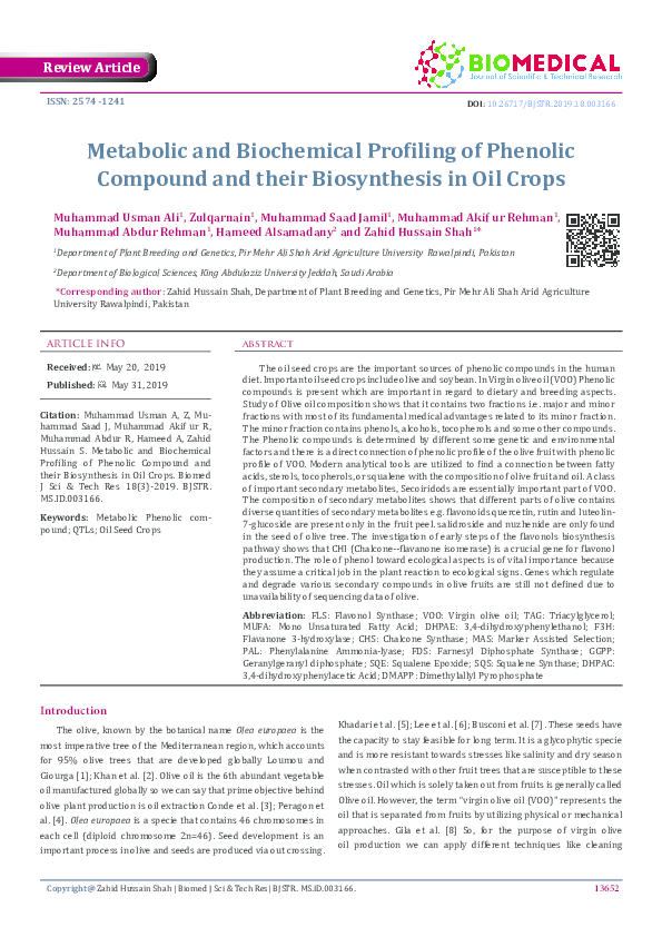 (PDF) Profiling of Phenolic Compound and their Biosynthesis in Oil Crops