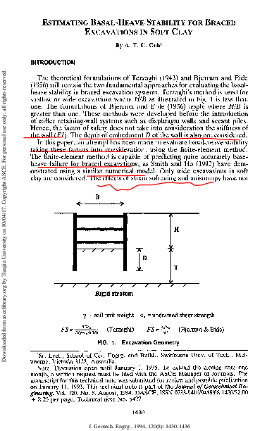 (PDF) BASAL-HEAVE STABILITY FOR BRACED EXCAVATIONS IN SOFT CLAY