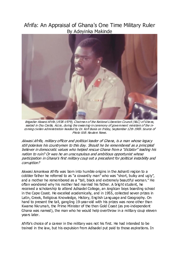 (PDF) Afrifa: An Appraisal of Ghana's One Time Military Ruler