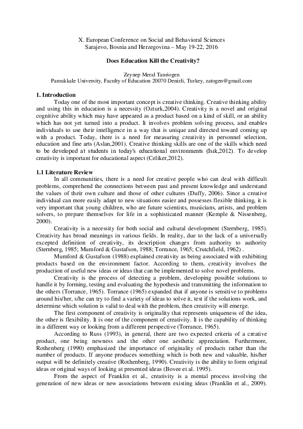 (DOC) Does Education Kill the Creativity? | zeynep meral tanrıöğen ...