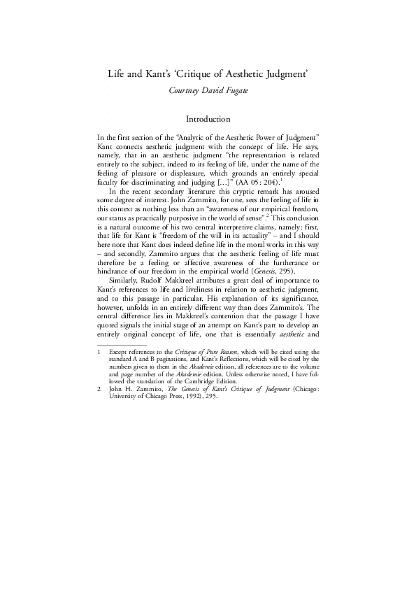 (PDF) Life and Kant's 'Critique of Aesthetic Judgment'