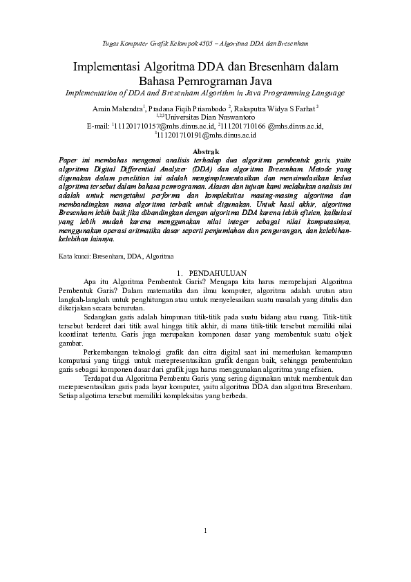 (PDF) Implementasi Algoritma DDA dan Bresenham dalam Bahasa Pemrograman Java | Rakaputra Widya S ...